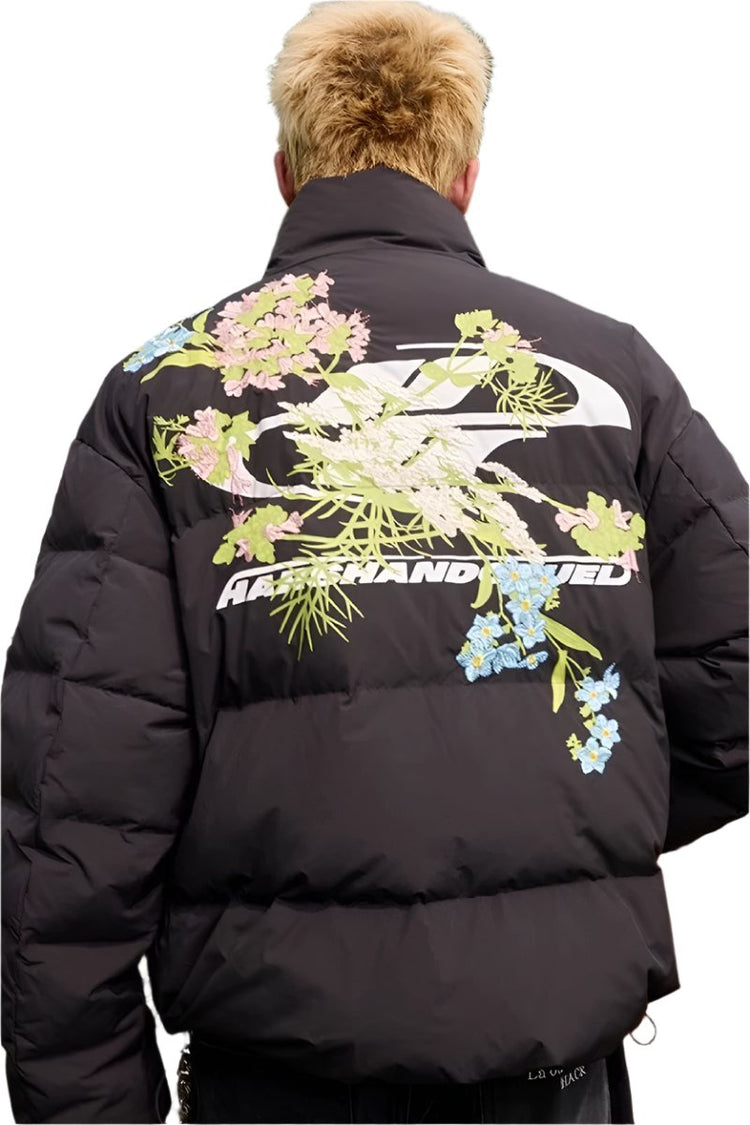 Floral Logo Embroidered Puffer Jacket – Harsh and Cruel