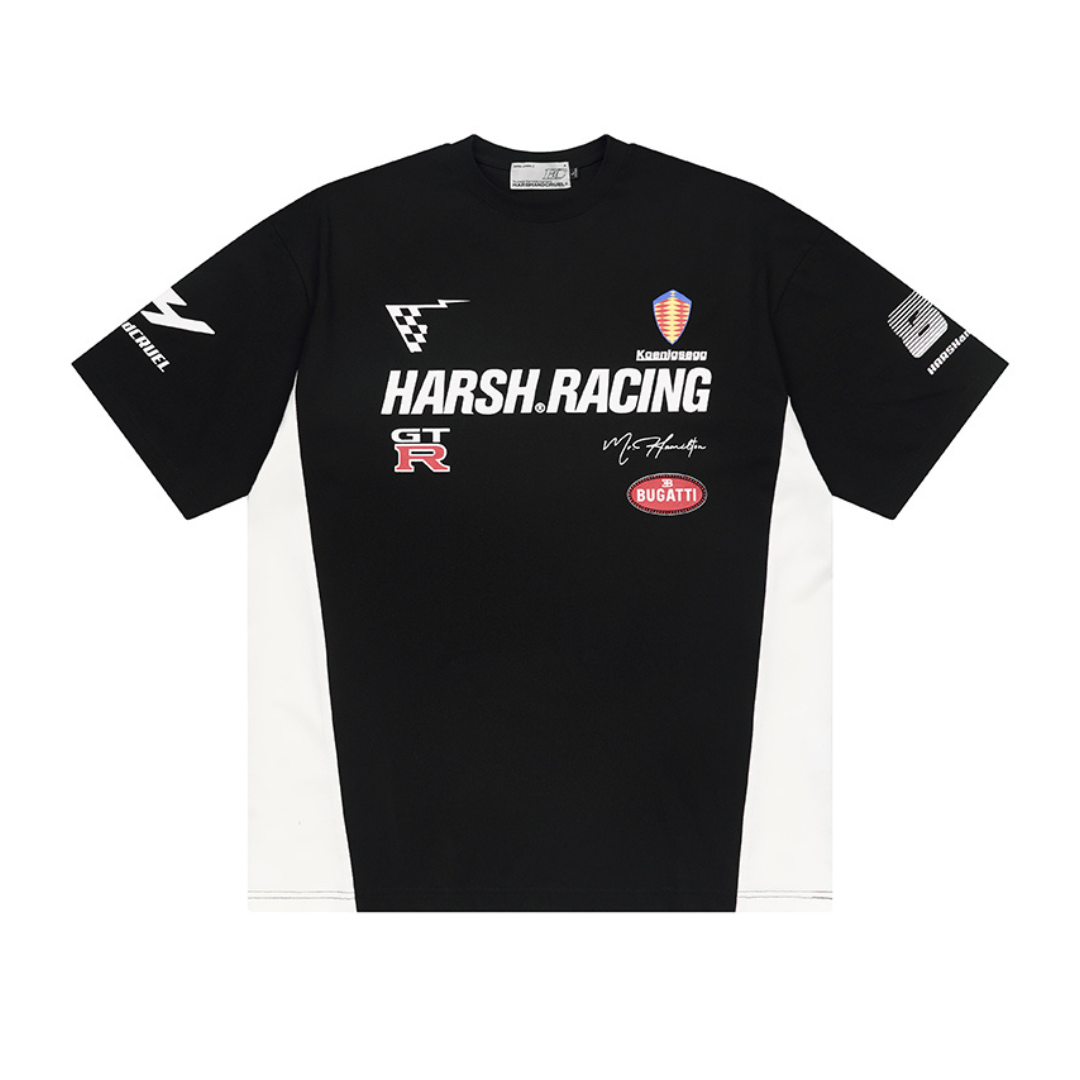 Round Neck Logo Racing Printed Tee – Harsh and Cruel